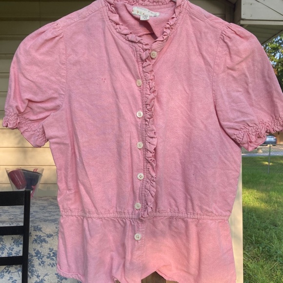 Tops | Pink Ruffled Buttonup Blouse | Poshmark